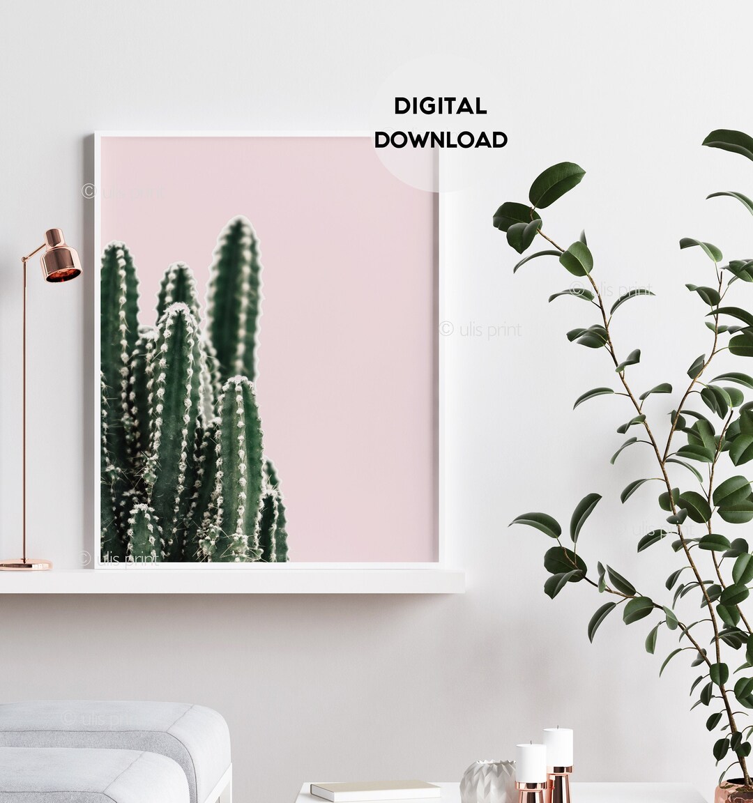 Cactus Print, Pink Cactus Poster, Blush Pastel Pink, Large Cacti Print ...