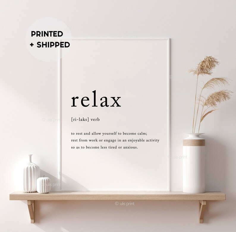 Relax Definition Print Ioga Print Office Decor Bedroom | Etsy