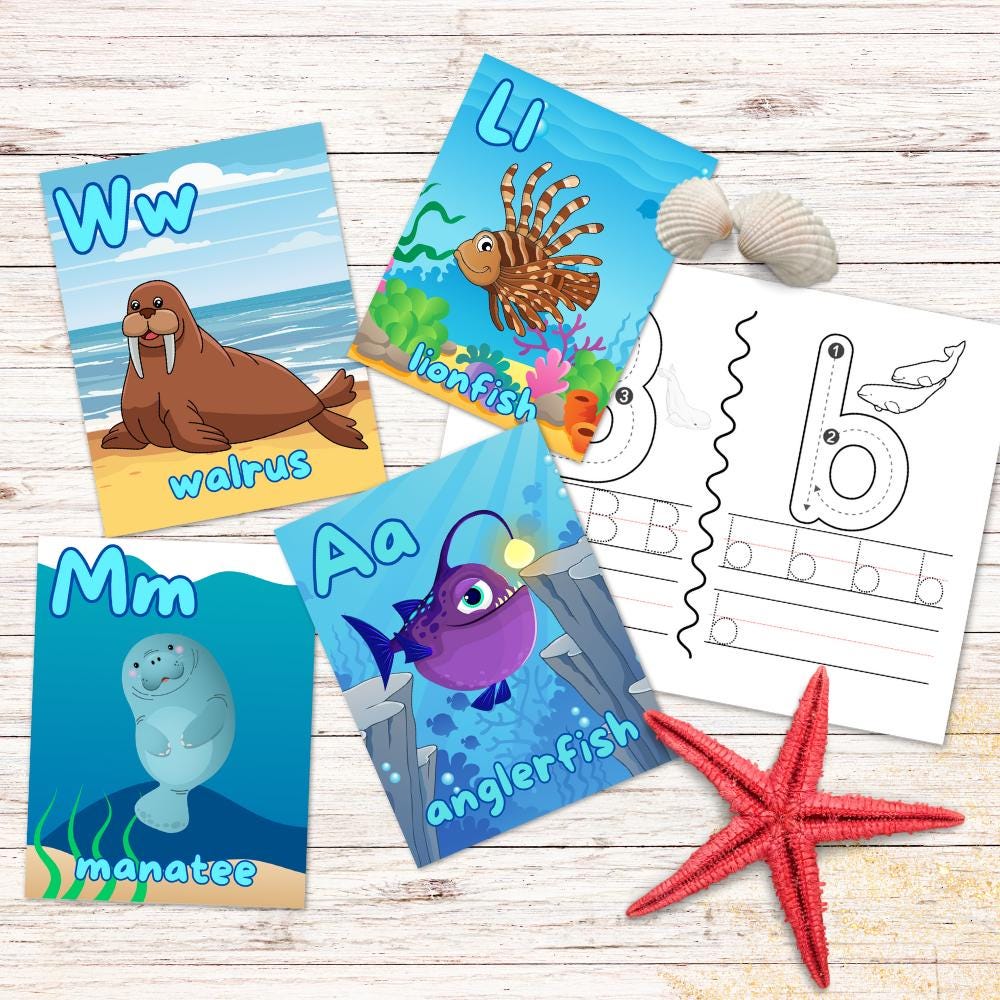 Alphabet Cards Ocean Animals Full Set Preschool Kindergarten Marine ...