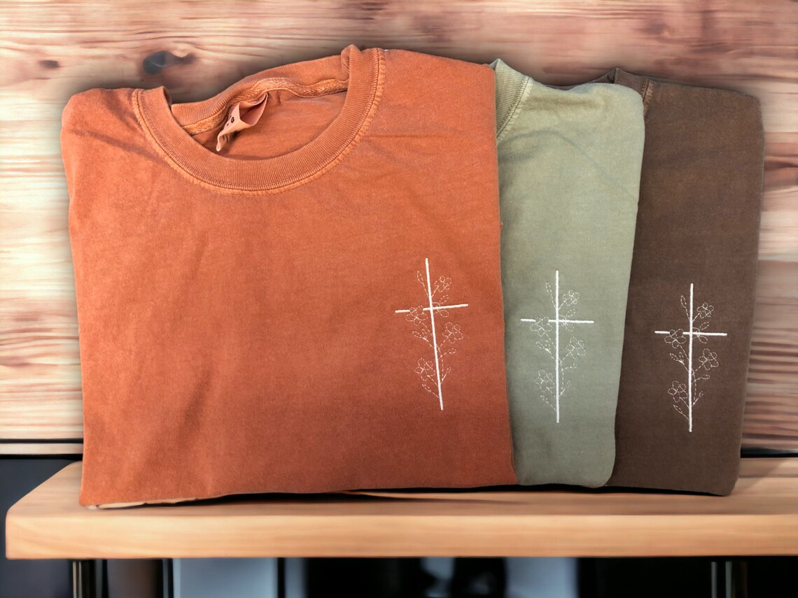Christian Faith Cross Floral Embroidered Tee Shirt Comfort Colors Shirt ...