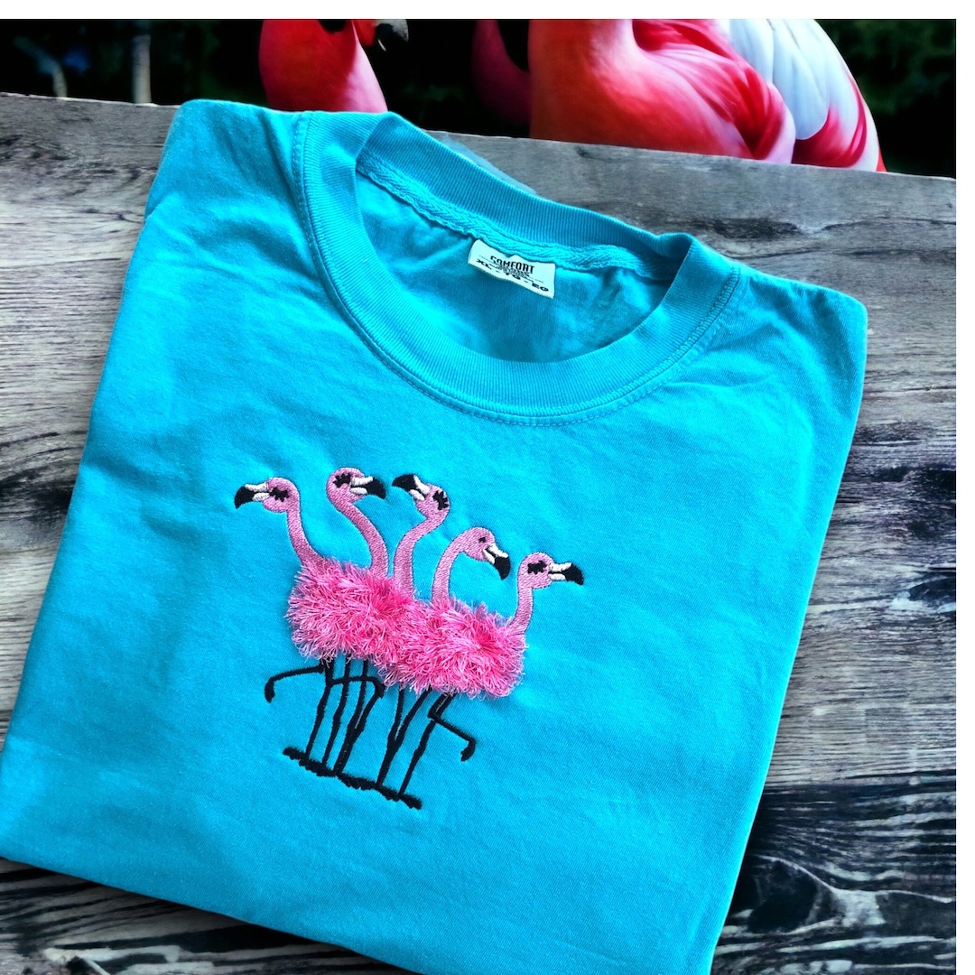 Flamingo Tshirt Fringe Embroidered Shirt Comfort Colors Tee Shirt - Etsy