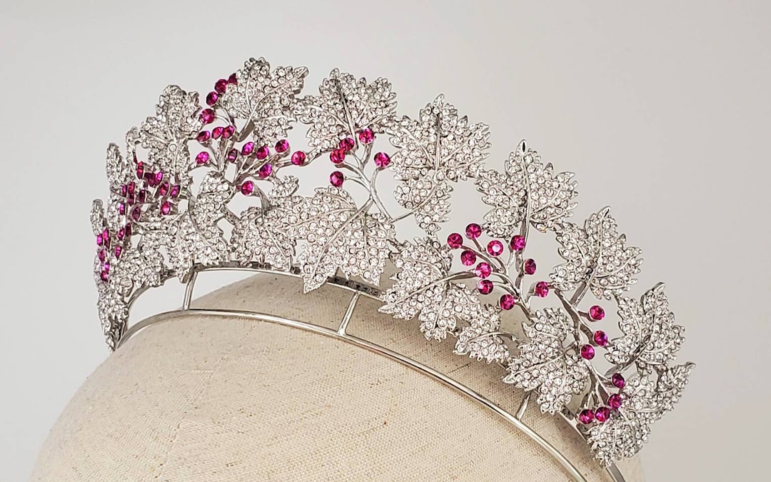 Floral Danish Ruby Parure Bridal Royal Tiara Replica – Silver Leaves ...