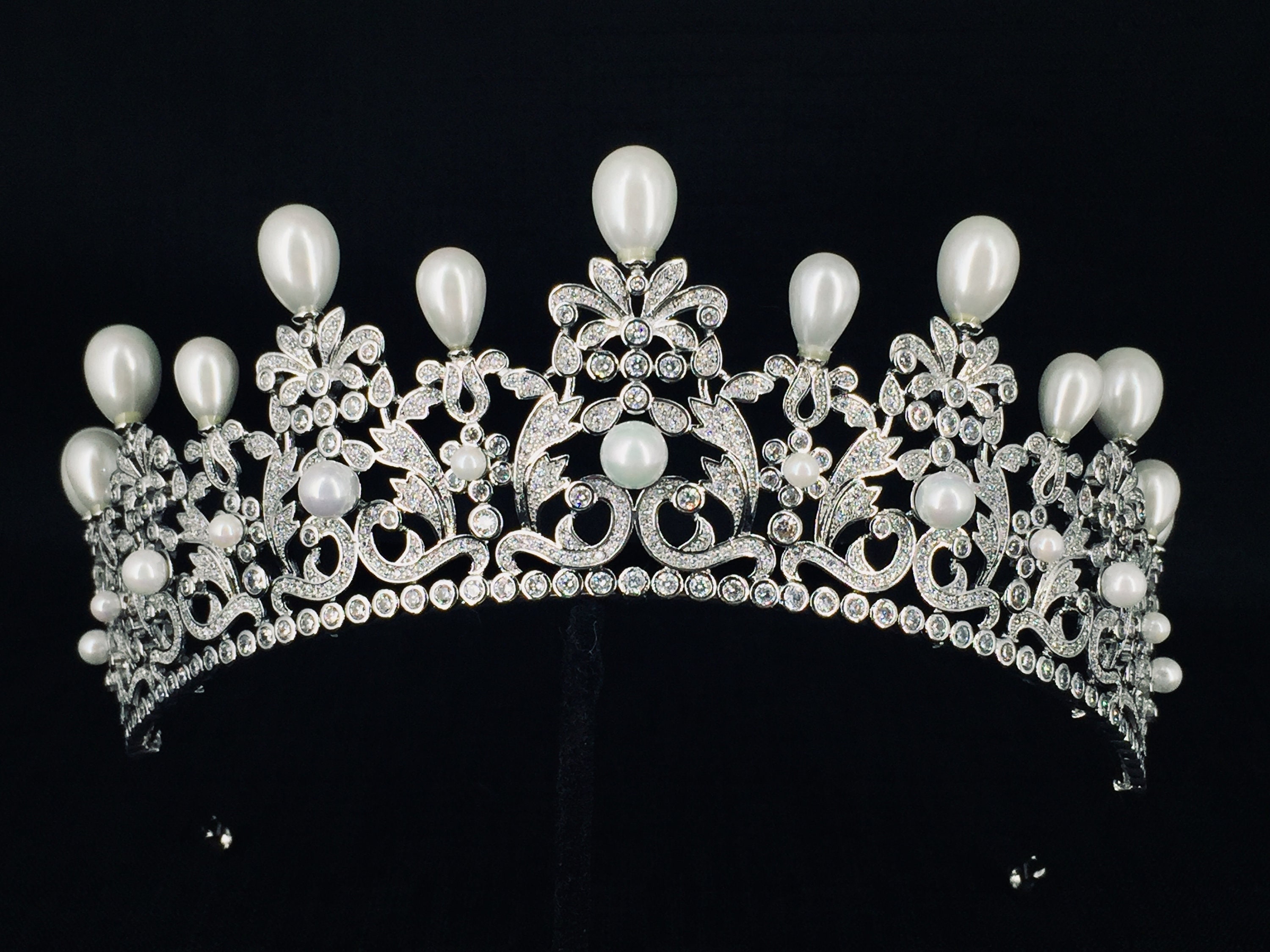 Pearl Crystal Silver Tiara, Edwardian Style Bridal Crown - Etsy