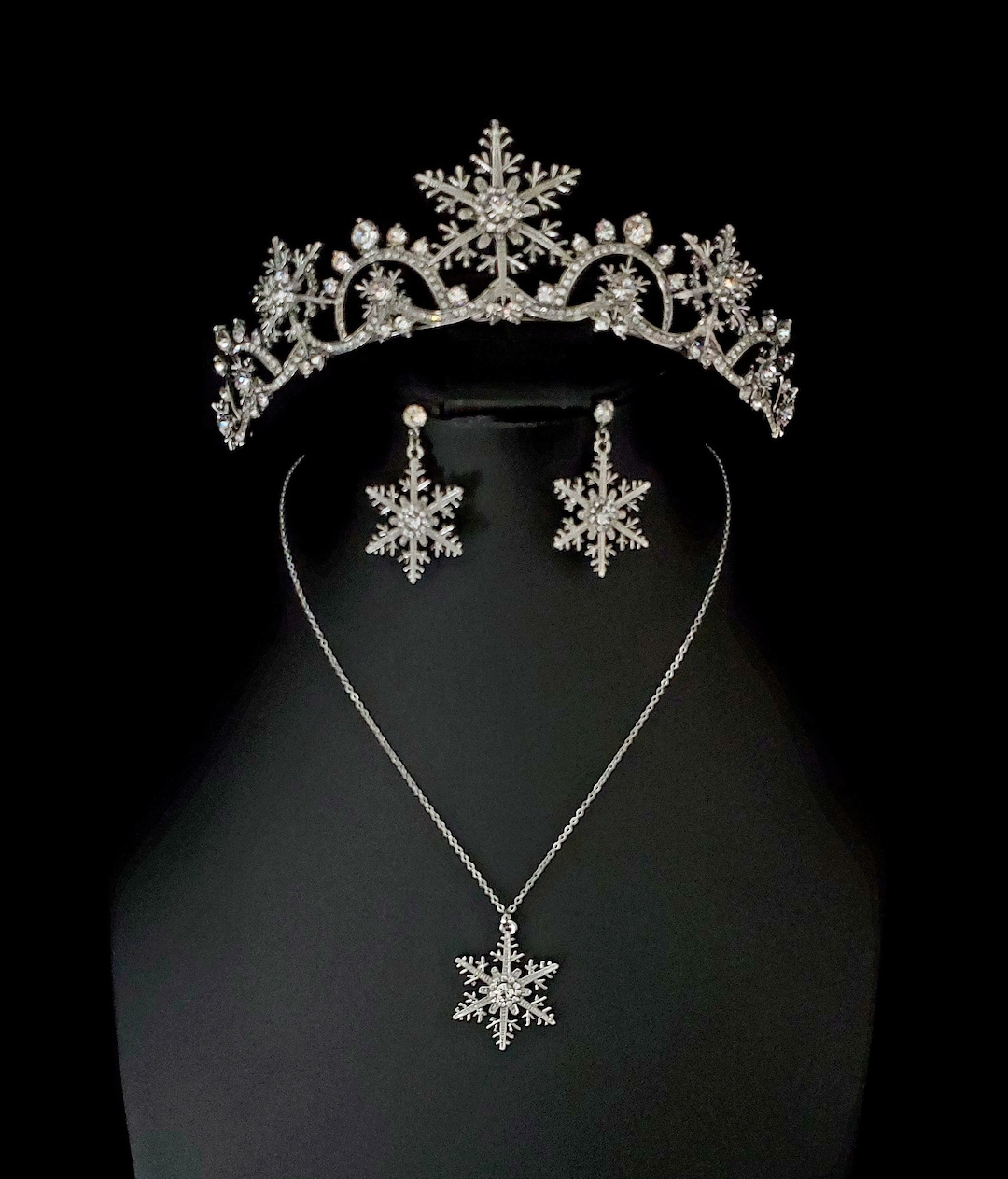 Snowflake Bridal Tiara Set , Silver Swarovski Crystal Matching ...