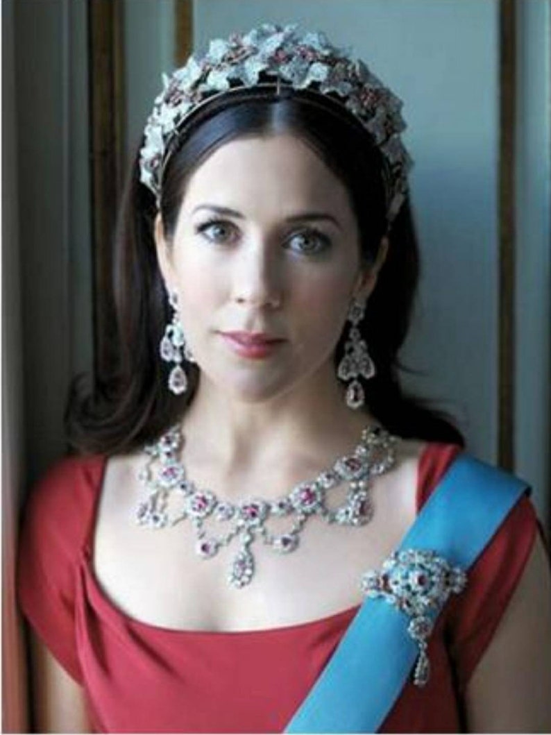 Floral Danish Ruby Parure Bridal Royal Tiara Replica Silver - Etsy