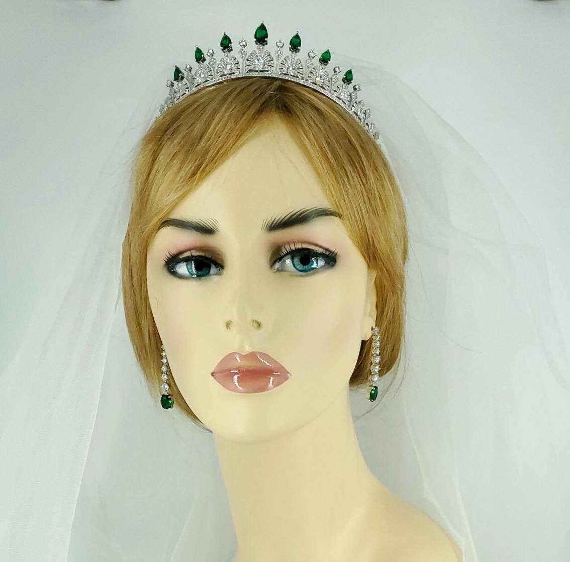 Tiara Bridal Tiara and Earrings Emerald Green Wedding Tiara - Etsy