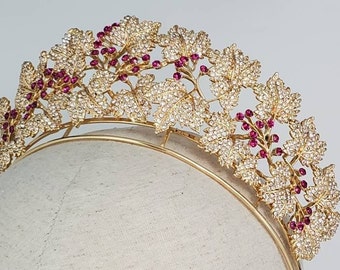 Floral Danish Ruby Parure Bridal Royal Tiara Replica Silver Leaves ...