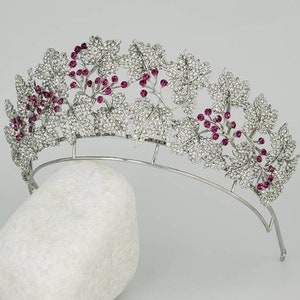 Floral Danish Ruby Parure Bridal Royal Tiara Replica – Silver Leaves ...