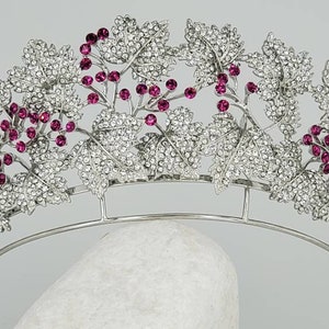 Floral Danish Ruby Parure Bridal Royal Tiara Replica – Silver Leaves ...