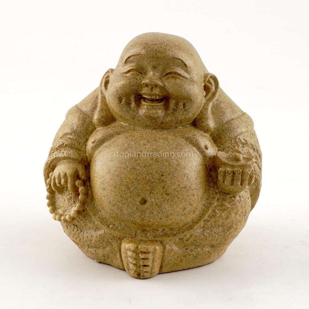 Laughing Buddha Holding Mala - Prayer Beads -sandstone Finish - Etsy