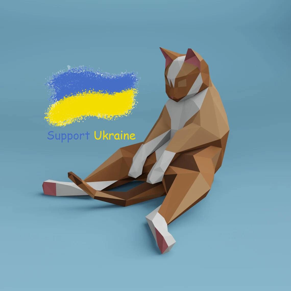 Low Poly Sitting Cat DIY Real Size 3d Paper Sculpture Pdf - Etsy