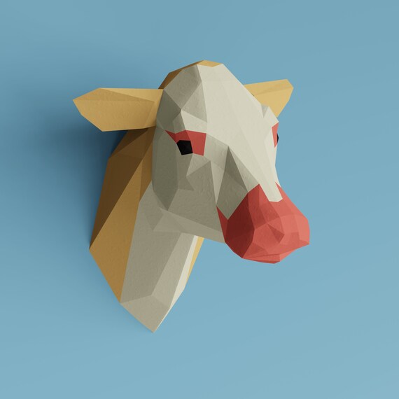 Low Poly Cow Head DIY Big Paper Sculpture Pdf Download 3d | Etsy