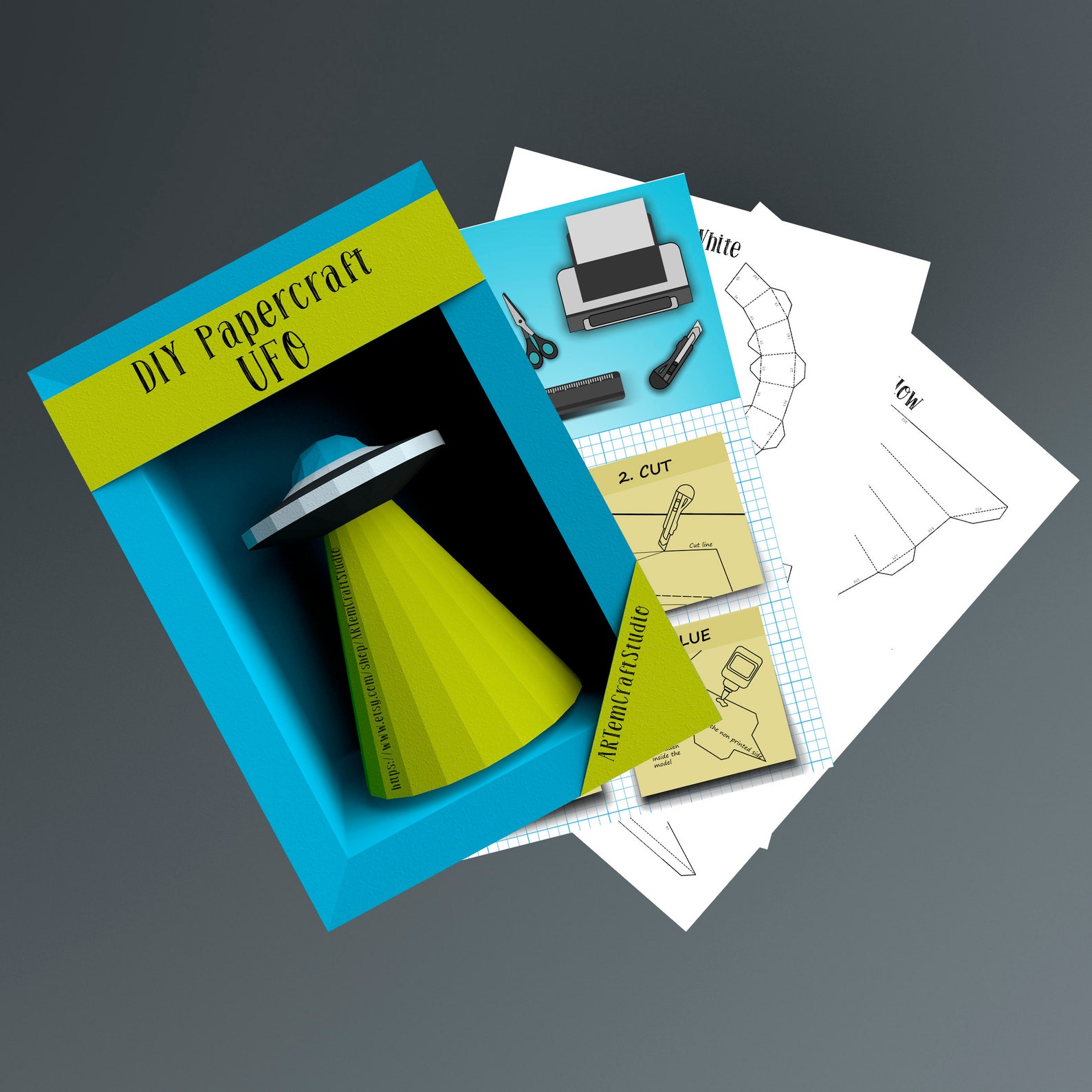 UFO DIY Papercraft 3d Sculpture. Download PDF Templates. - Etsy