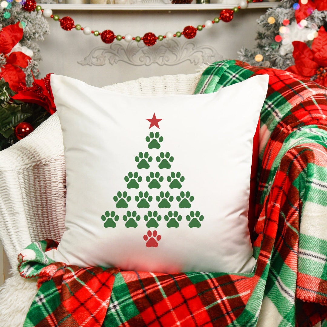 Paw Print Christmas Tree Pillow ** Custom Paw Print Holiday Pillow ...