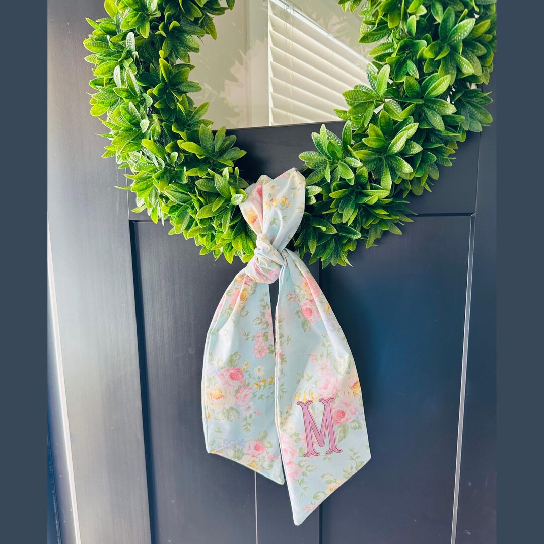 Personalized Wreath Sash With Embroidered Monogram | Custom Floral Door ...