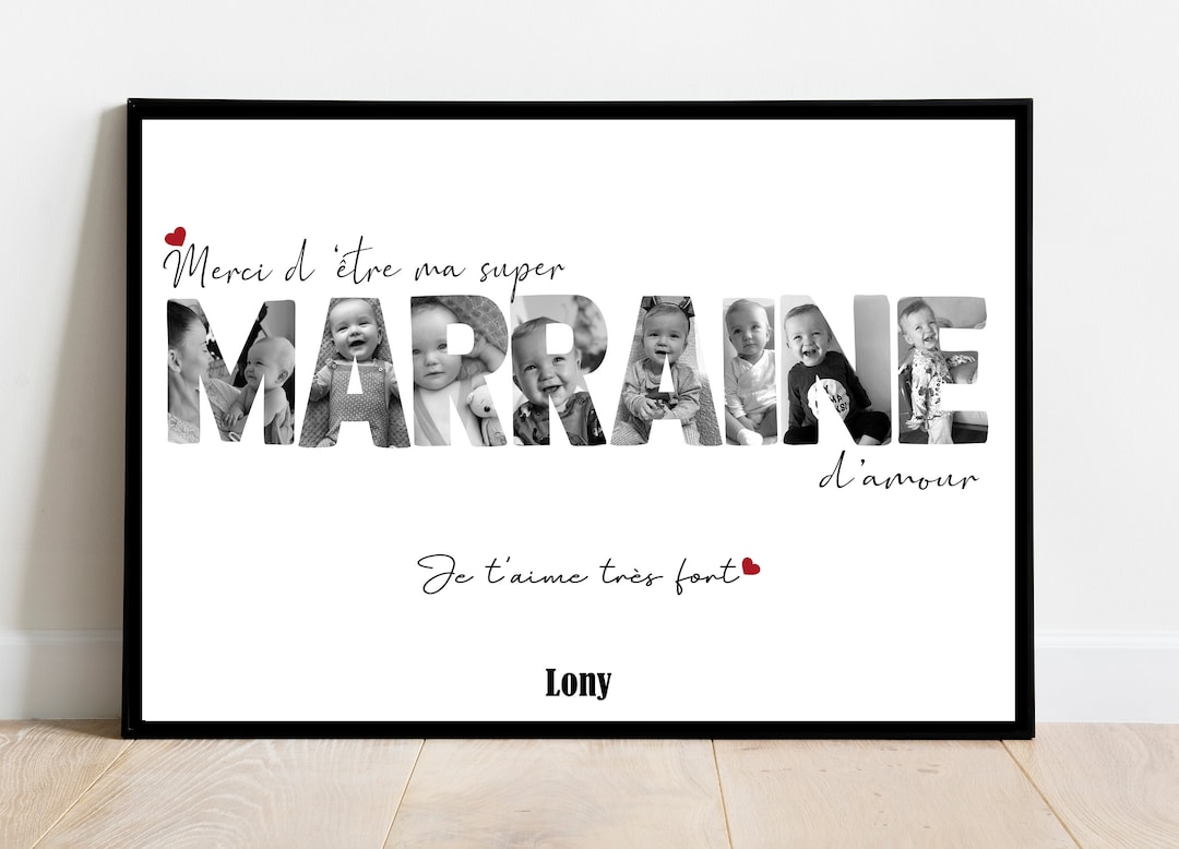 MARRAINE AFFICHE A4 A3 / CADEAU unique / baptême / souvenirs / texte ...