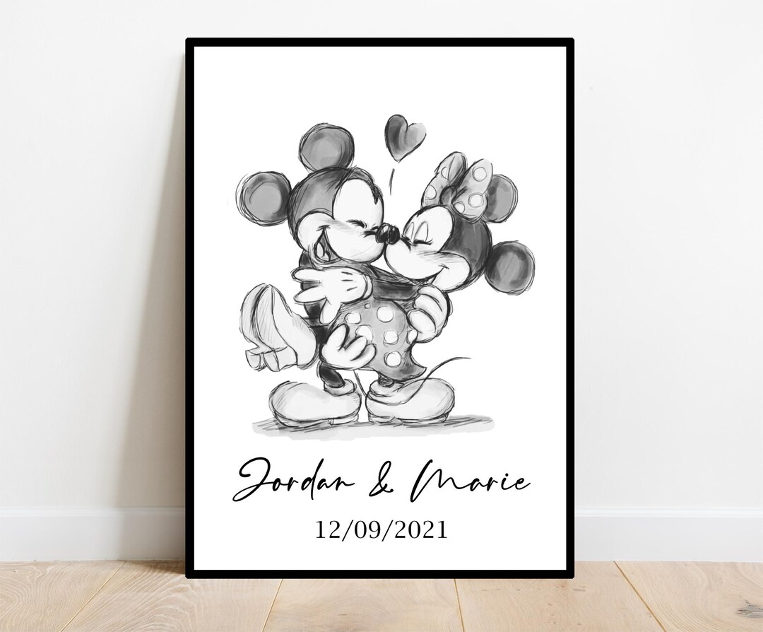 AFFICHE A4 CADEAU AMOUR , mickey , minnie, mouse , saint valentin ...