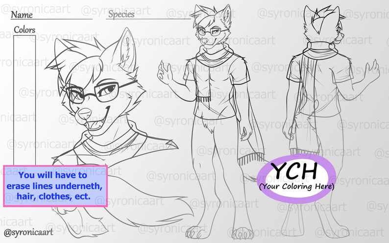 Male Fursona Ref Sheet: DIY Furry Art Coloring Page (PSD File) - Etsy