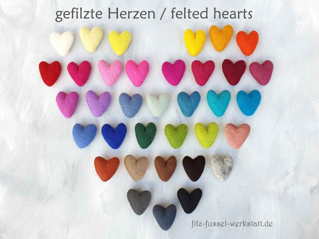 Corazones de fieltro, 4 cm, 6 cm, 8 cm, colores fantásticos, gran ...