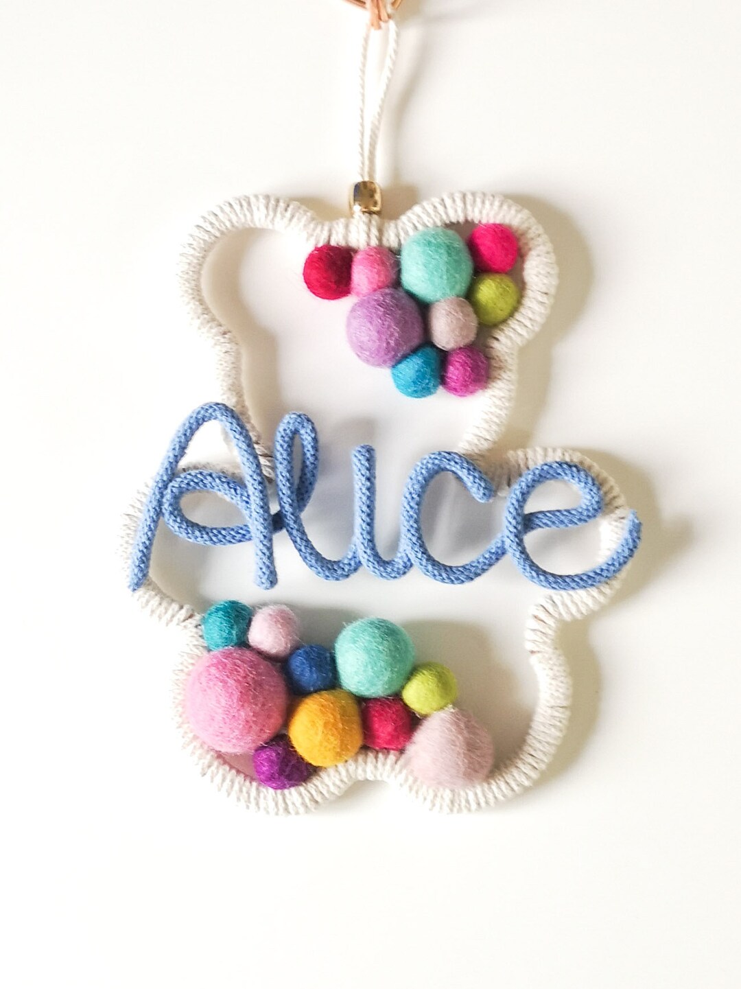 Personalised Pom Pom, Name Bear Frame, Pompom Decor, Nursery, Bedroom ...