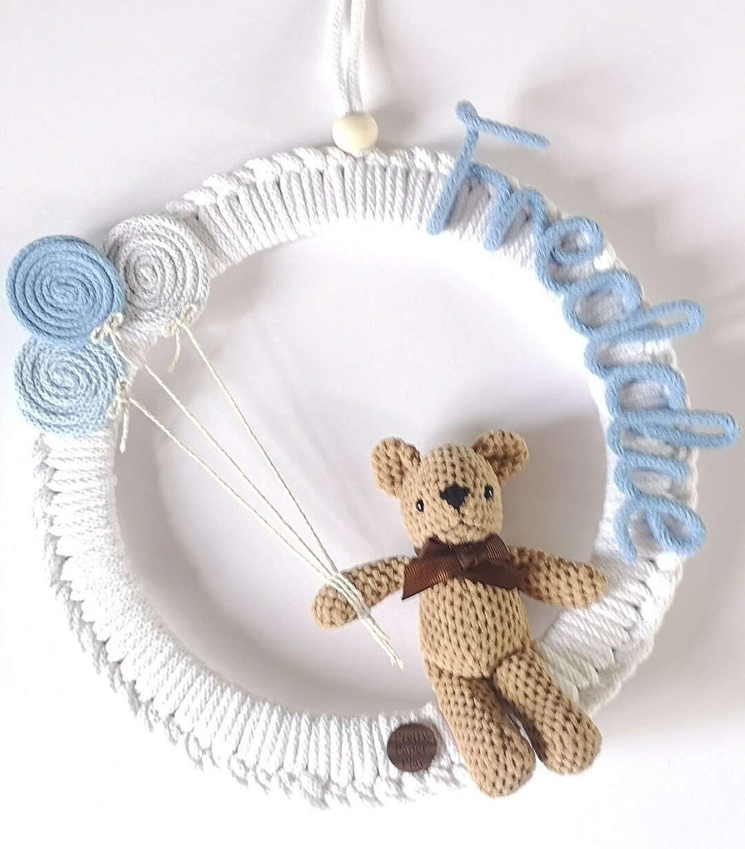 Personalised Wire Name Macrame Frame With Cute Teddy Bear, Wall Hanging ...