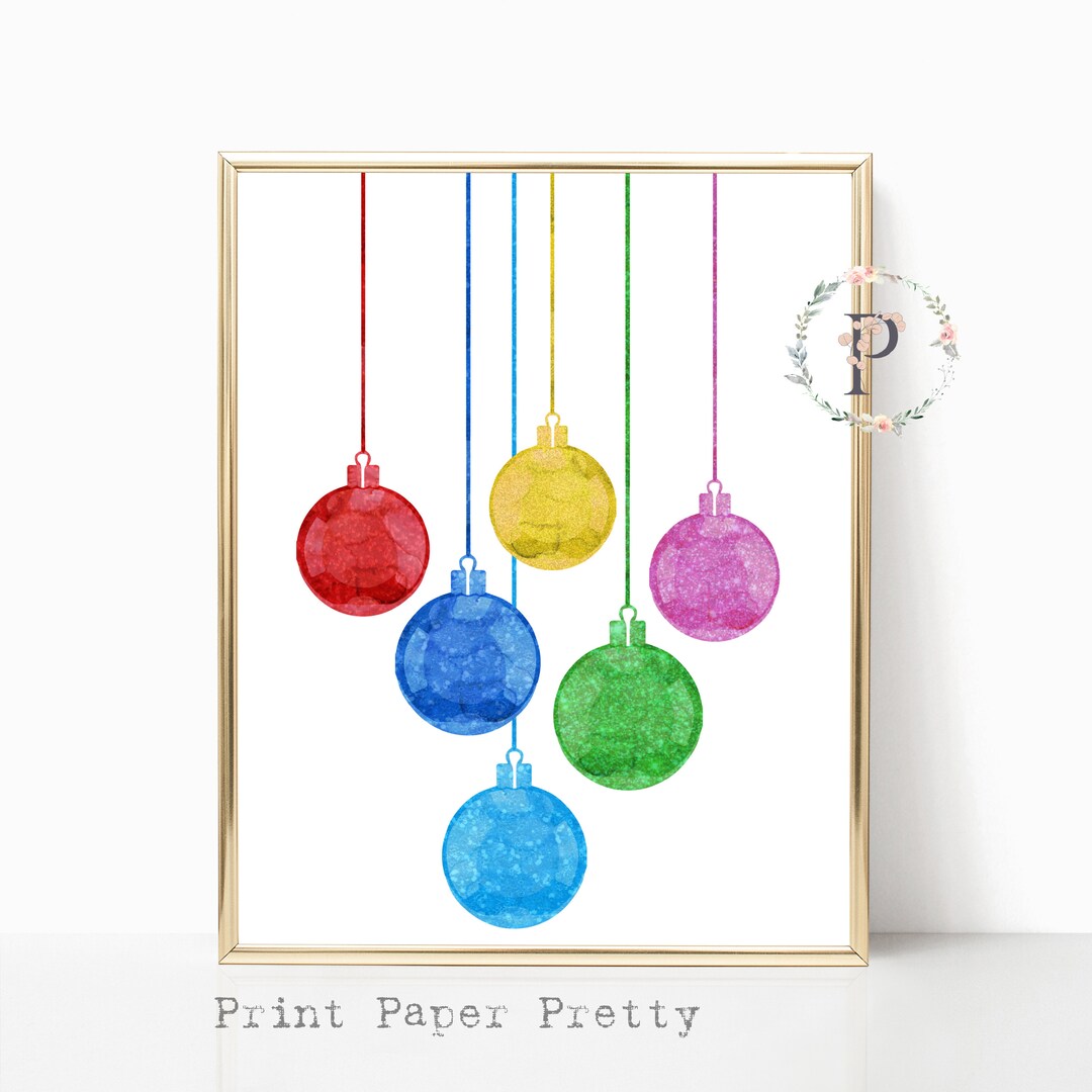 Printable 8X10 Christmas Hanging Ornaments Watercolor Wall Art Print ...