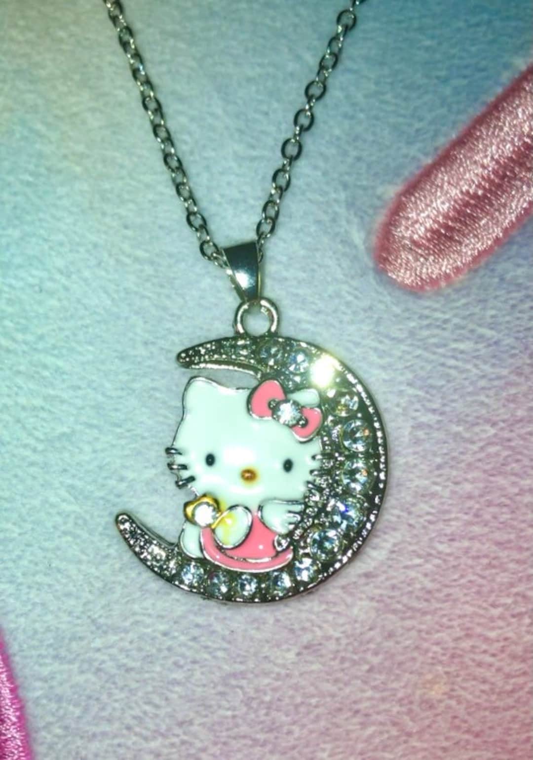 Hello Kitty Rhinestone Kawaii Y2k Crescent Moon Accessories Cute Charm Necklace Gifts for Her Valentines Day Love You to the Moon and Back Etsy