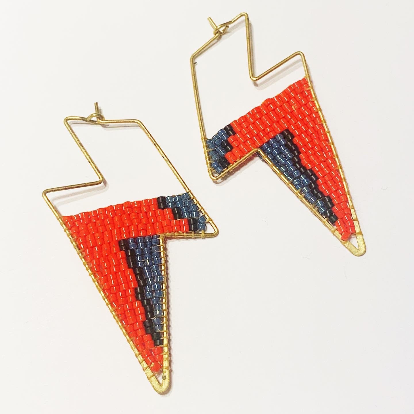 Elektra Lightning Bolt Earrings Hand Beaded Lightning Hoops | Etsy