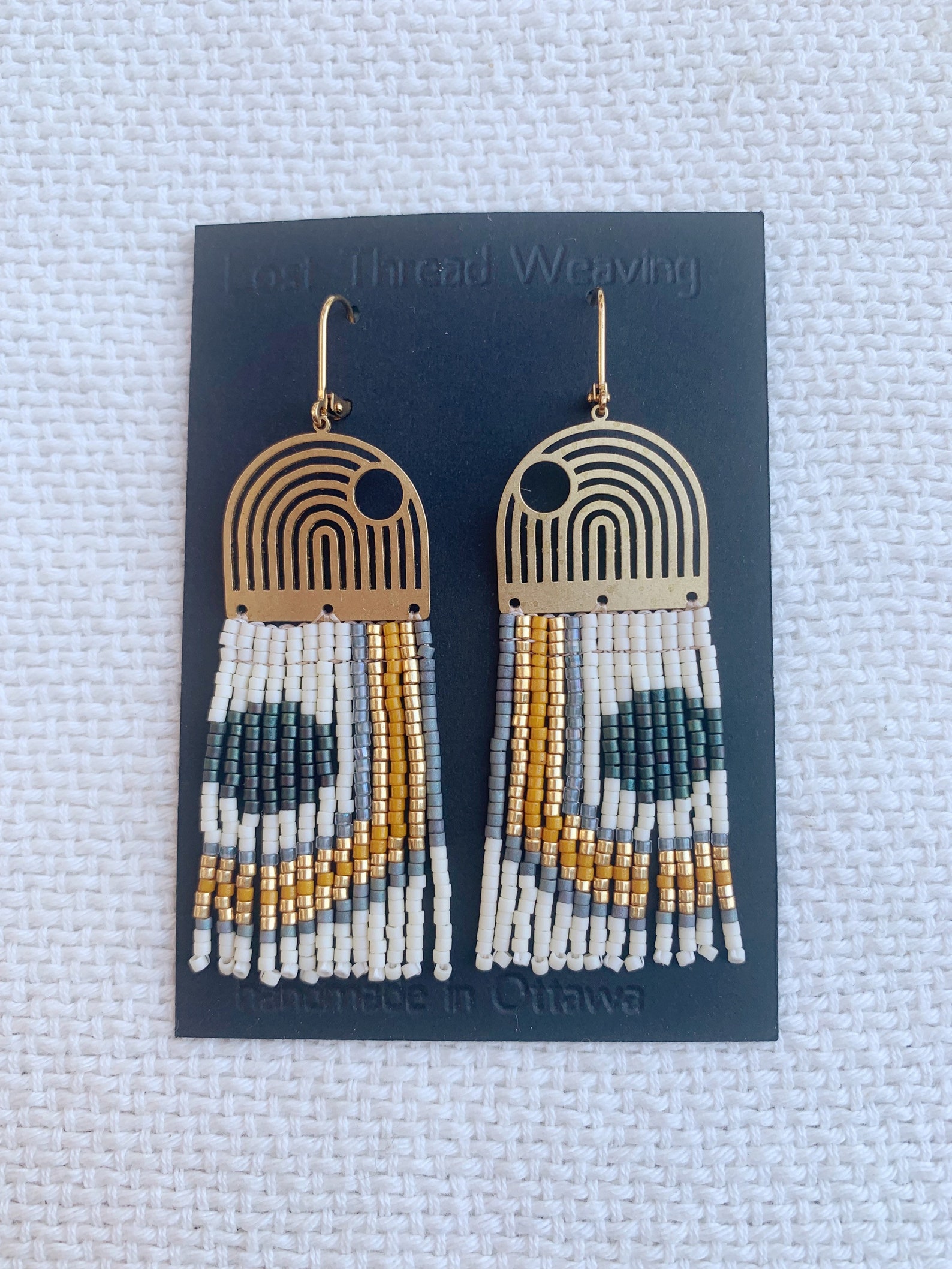 Geometric Abstract Beaded Fringe Earrings, Semicircle Dangle Beaded ...