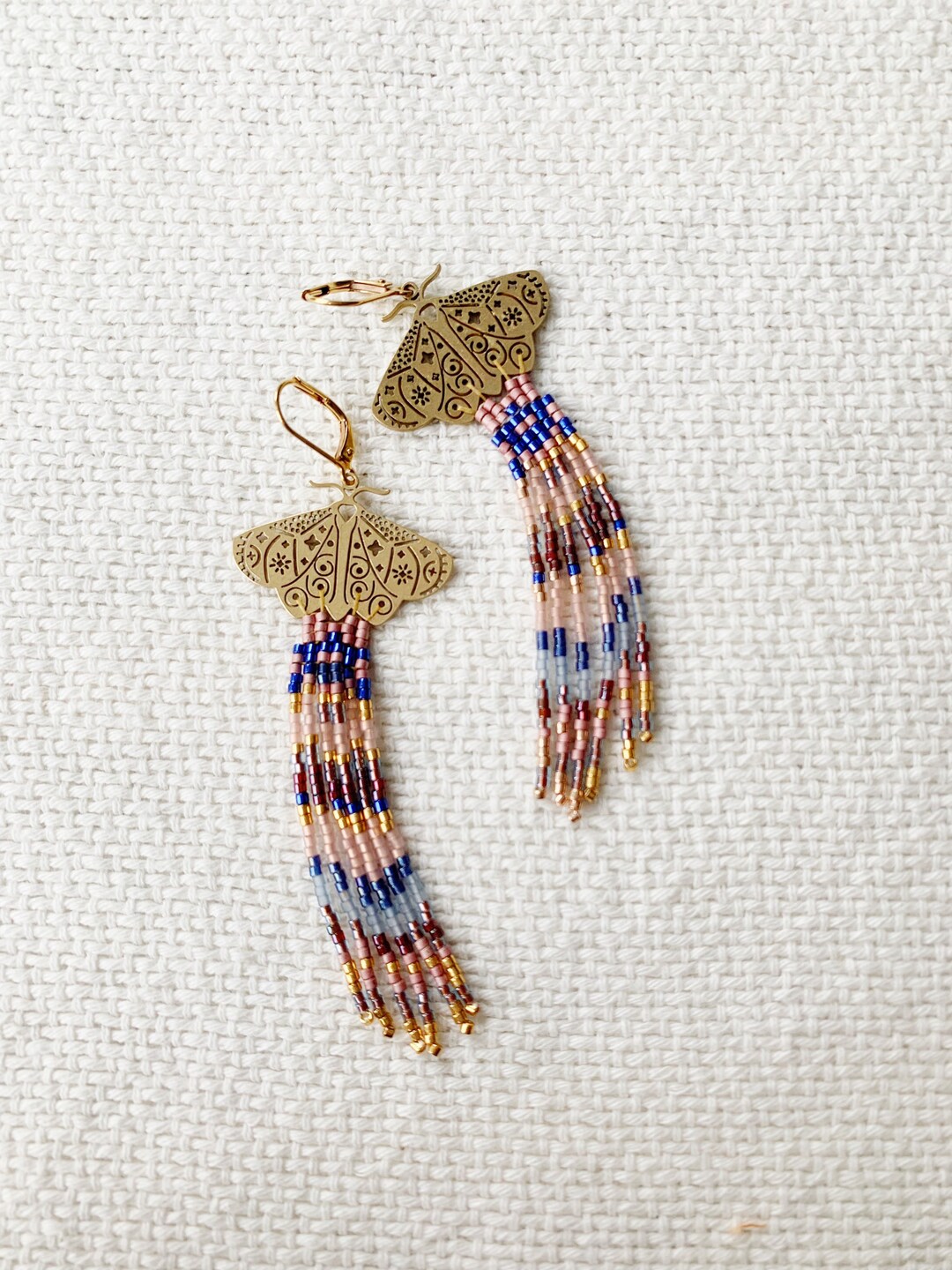 Brass Celestial Filigree Moths With Fancy Hand Beaded Fringe Tail - Etsy