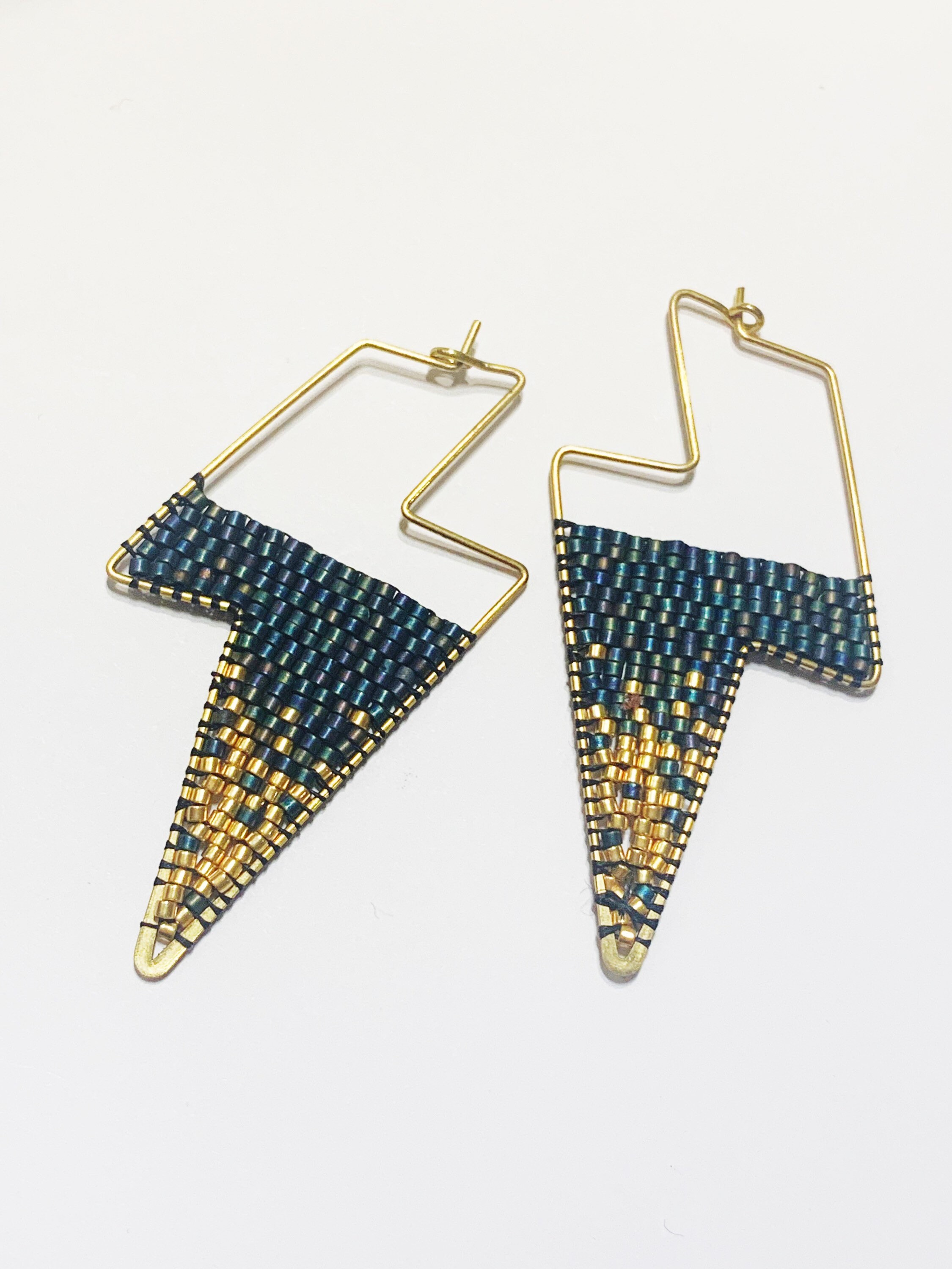 Elektra Lightning Bolt Earrings Hand Beaded Lightning Hoops | Etsy