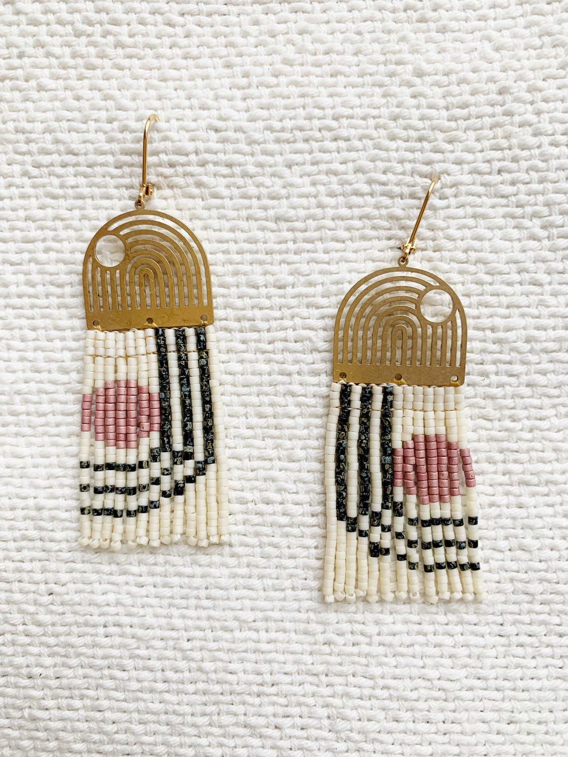 Abstract Geometric Beaded Fringe Earrings Semicircle Dangle - Etsy