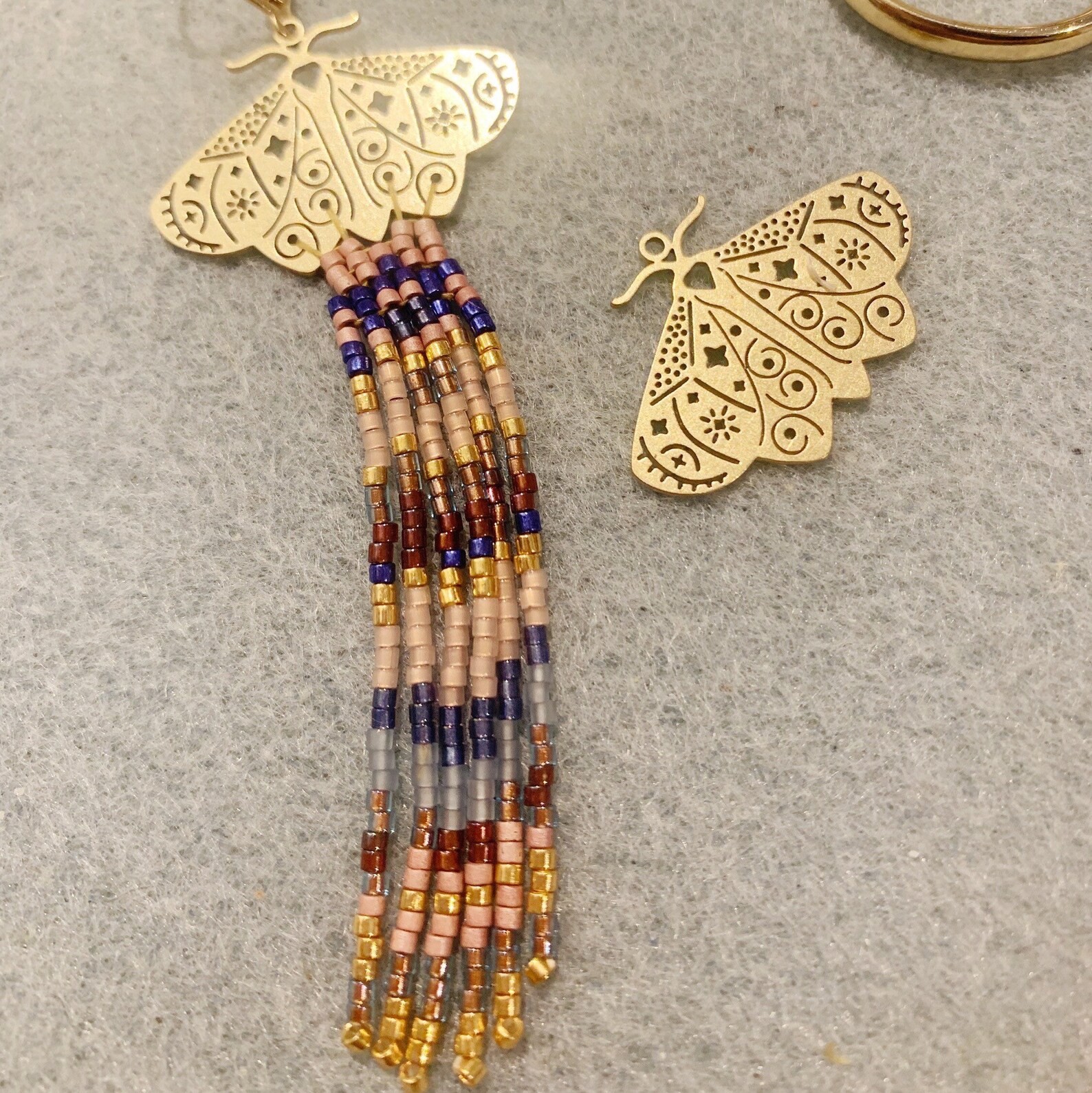 Brass Celestial Filigree Moths With Fancy Hand Beaded Fringe Tail - Etsy