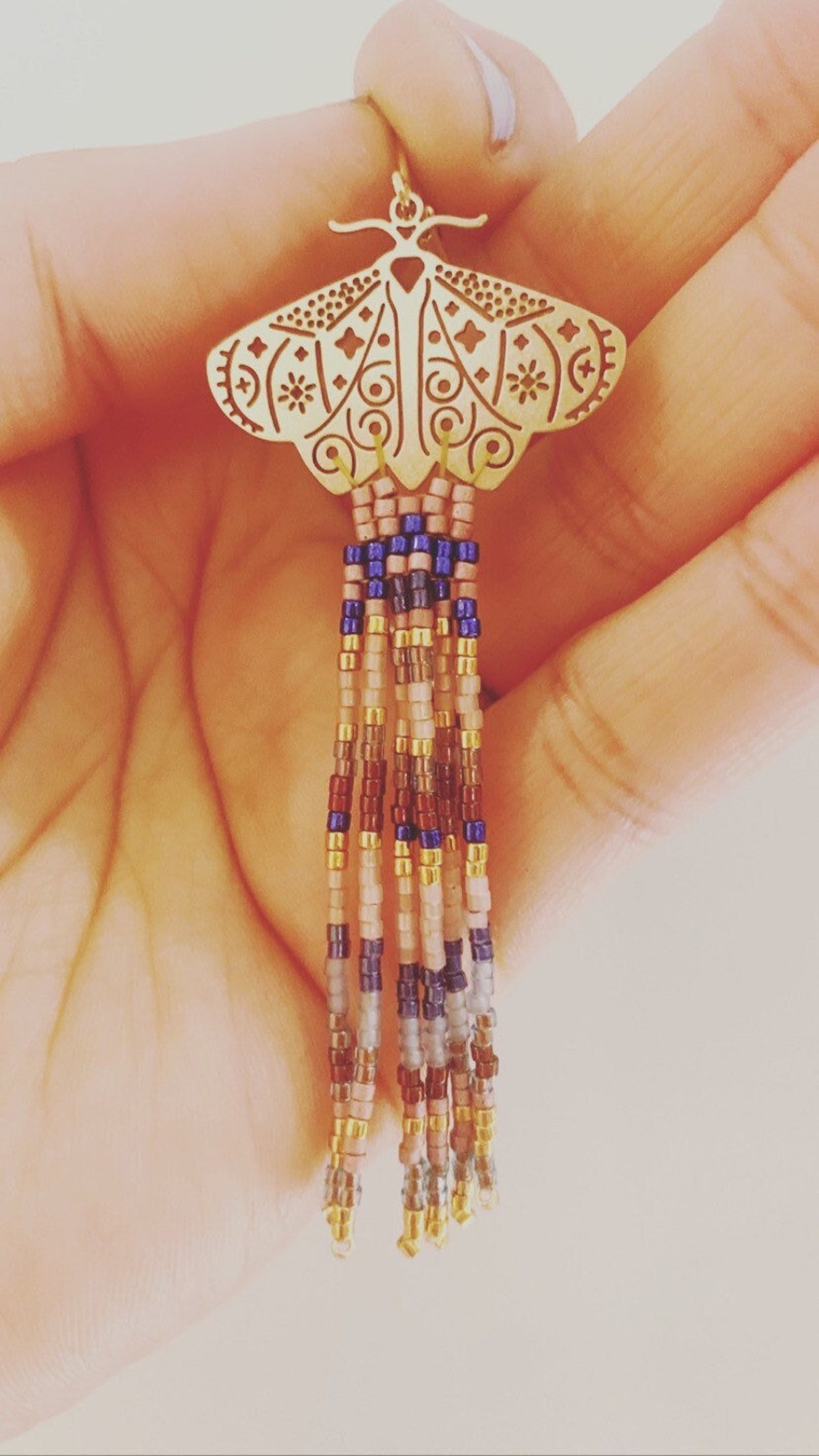 Brass Celestial Filigree Moths With Fancy Hand Beaded Fringe Tail - Etsy
