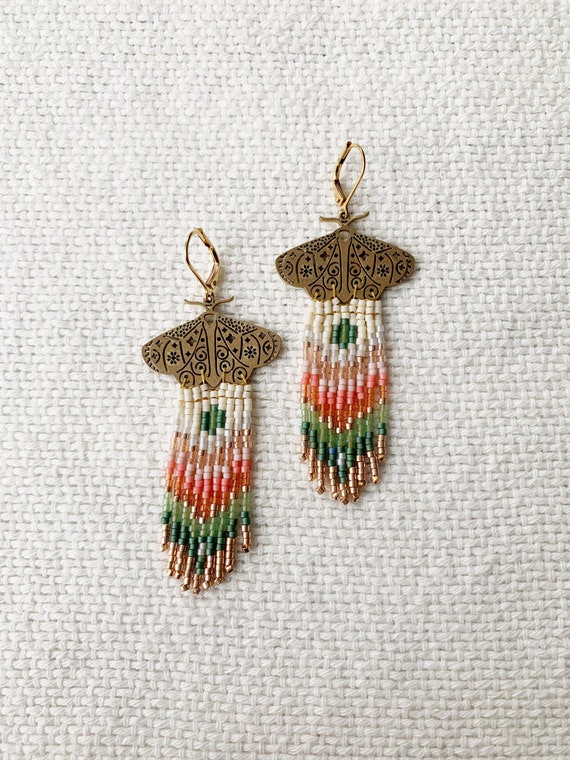 Brass Celestial Filigree Moths With Fancy Hand Beaded Fringe - Etsy