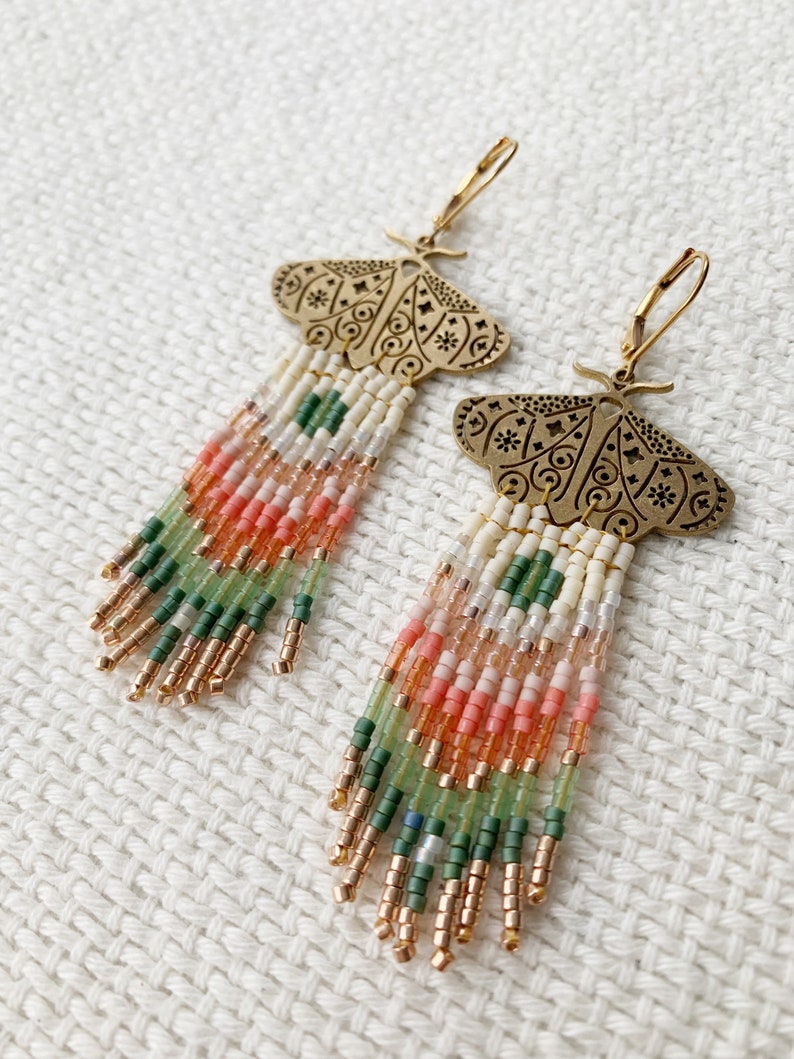 Brass Celestial Filigree Moths With Fancy Hand Beaded Fringe Tail - Etsy