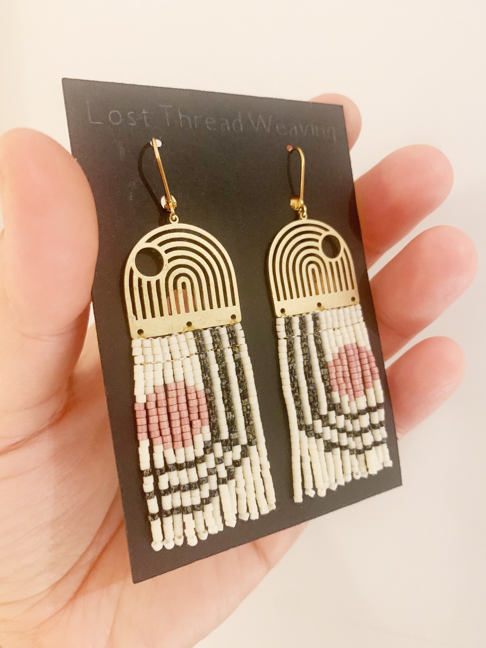 Abstract Geometric Beaded Fringe Earrings Semicircle Dangle - Etsy