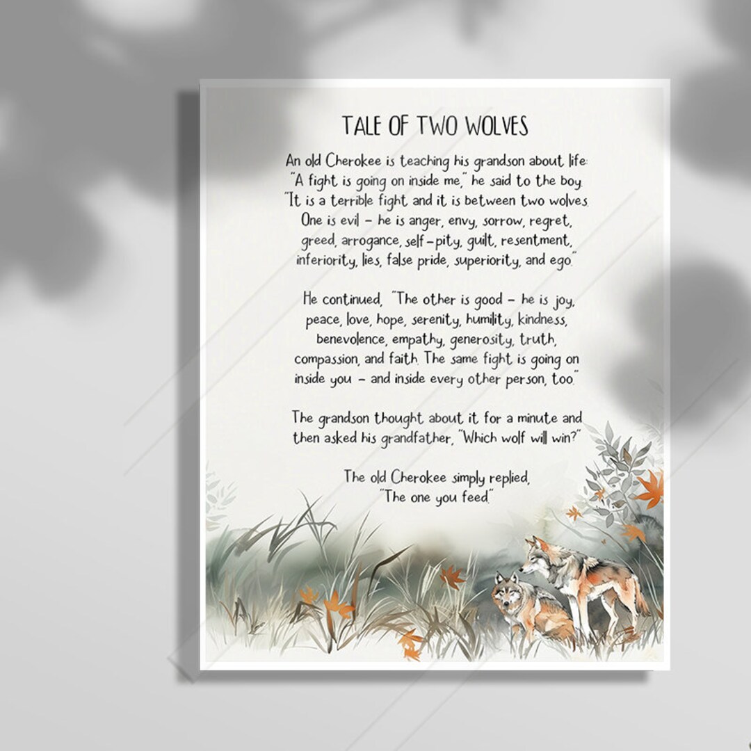 The Tale of Two Wolves Inspirational Poster - Cherokee Wisdom Wall Art ...