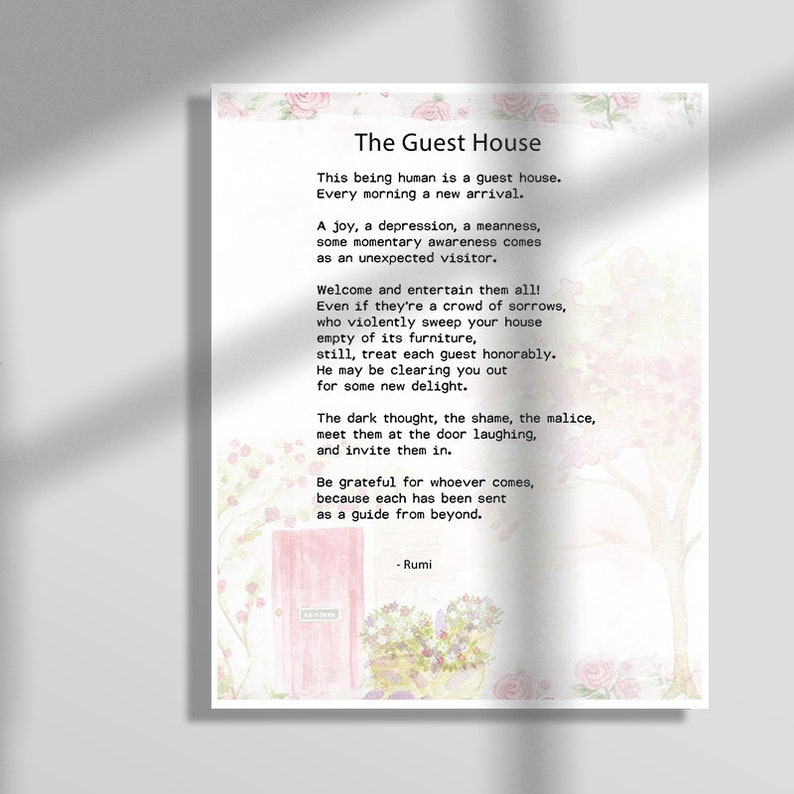 Rumi Quote Art Print: the Guest House Poem, Watercolor Design - Etsy