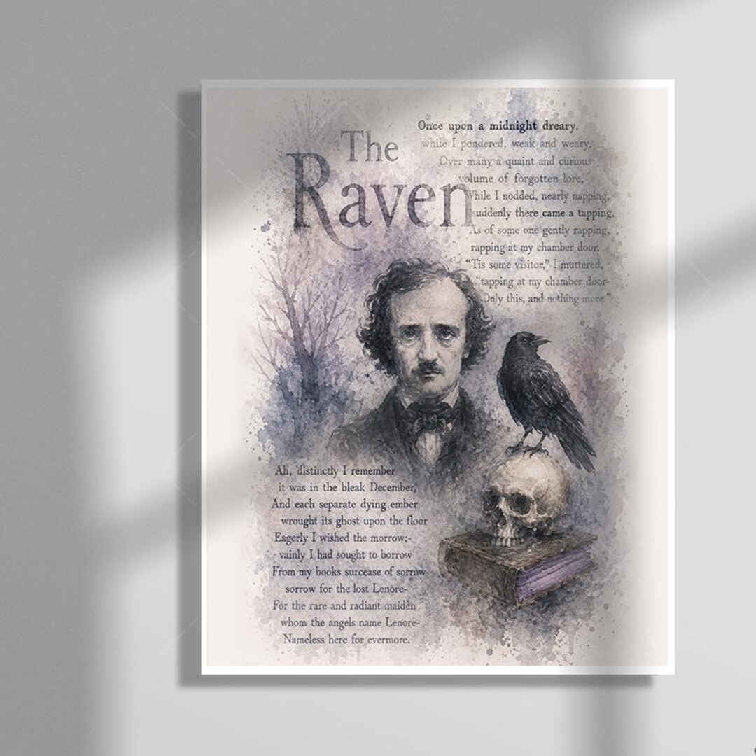 Edgar Allan Poe Raven Print: Gothic Literary Wall Art, Dark Academia ...