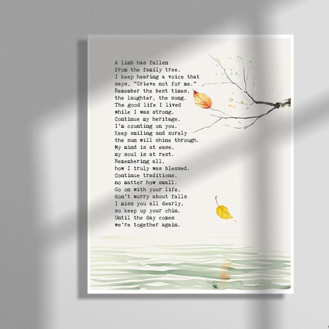 Memorial Poem Print - “A Limb Has Fallen” Tribute to Loved Ones - Etsy UK
