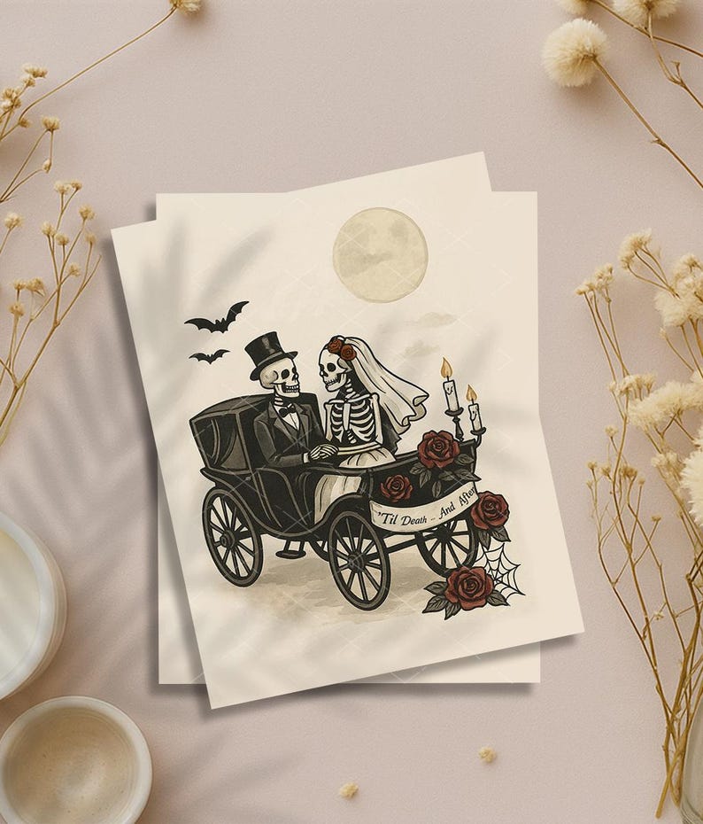 Gothic Wedding Card: Skeleton Bride & Groom, Spooky Anniversary Card - Etsy