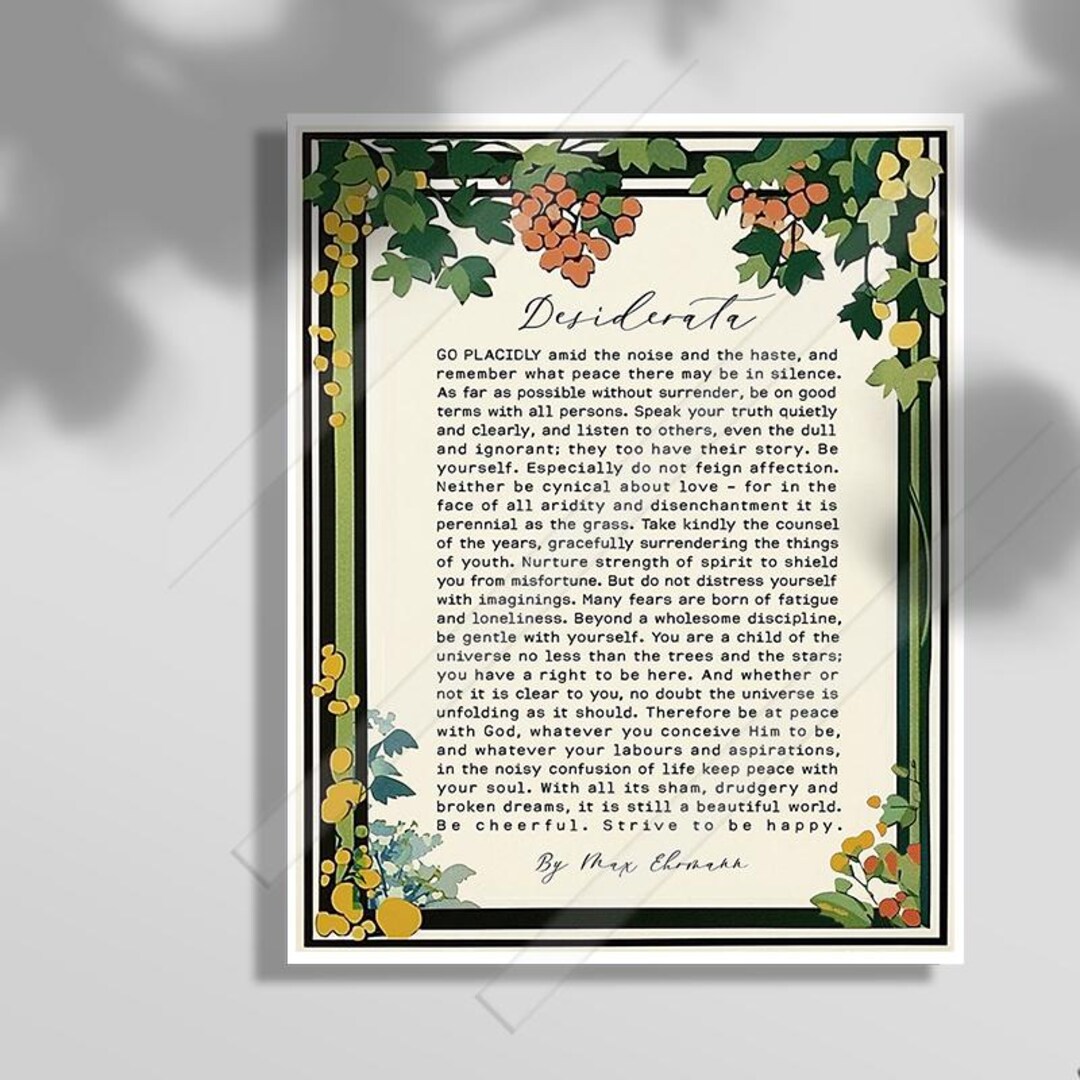Desiderata Poem Print – Max Ehrmann’s Inspiring Words - Be Cheerful ...