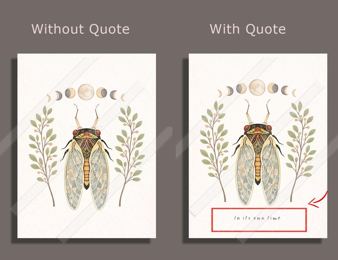 Cicada Botanical Print Moon Phase Art Nature-inspired Minimalist Home ...