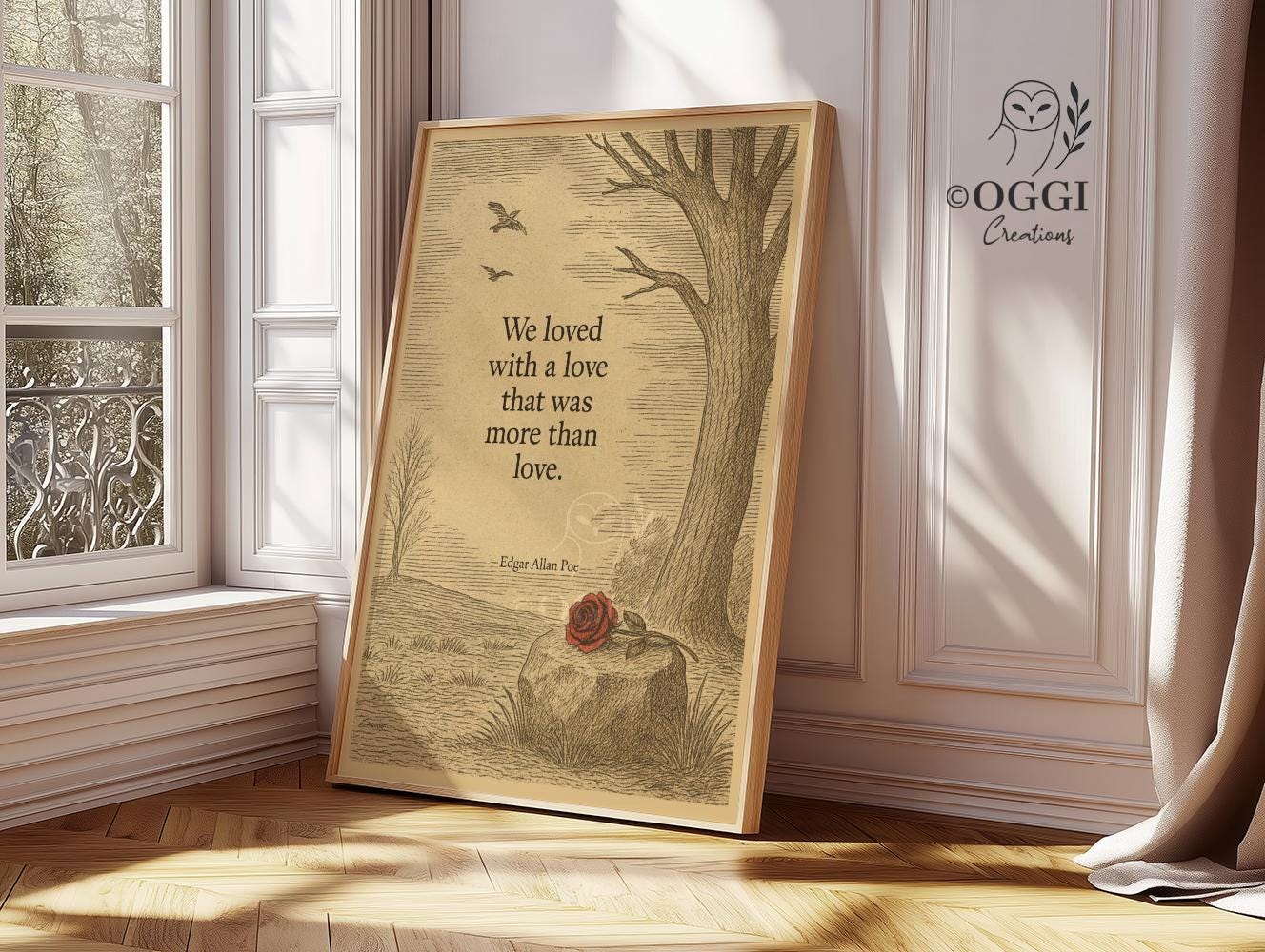 Edgar Allan Poe Quote Print | Gothic Rose Illustration, Romantic Decor ...