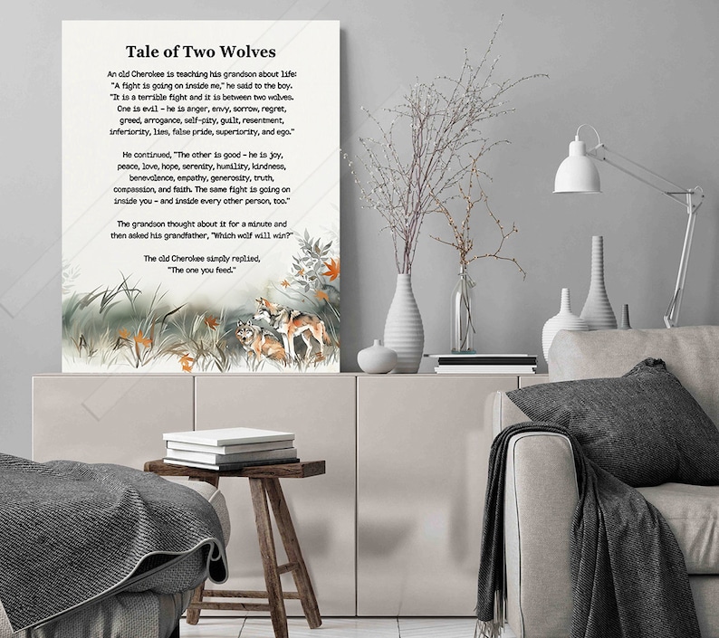The Tale of Two Wolves Inspirational Poster - Cherokee Wisdom Wall Art ...