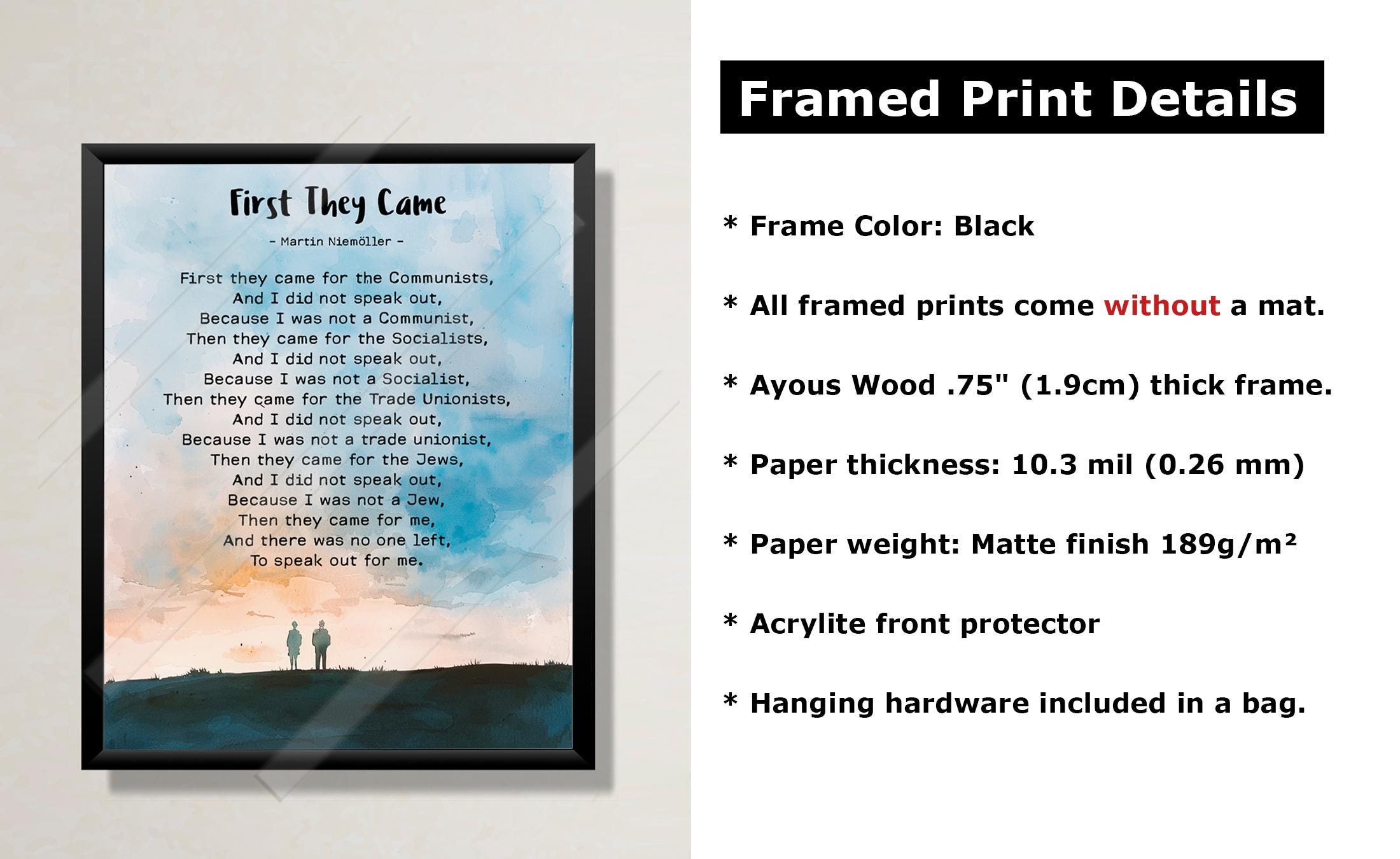 First They Came Print: Martin Niemöller Quote, Social Justice Wall Art ...