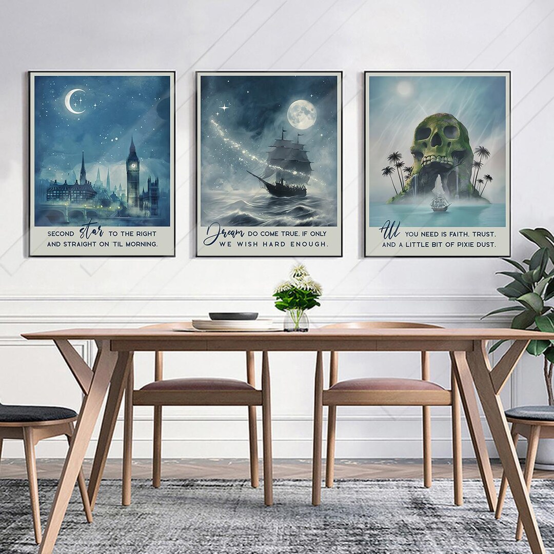 Set of 3 Peter Pan Wall Art Set Neverland Adventure Prints Magical ...