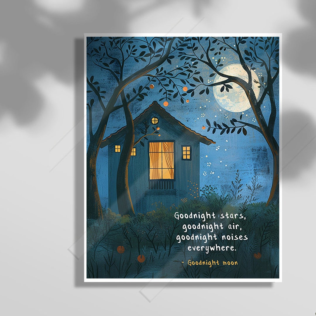 Goodnight Moon Night Scene Art Print Nursery Wall Decor Children Room ...