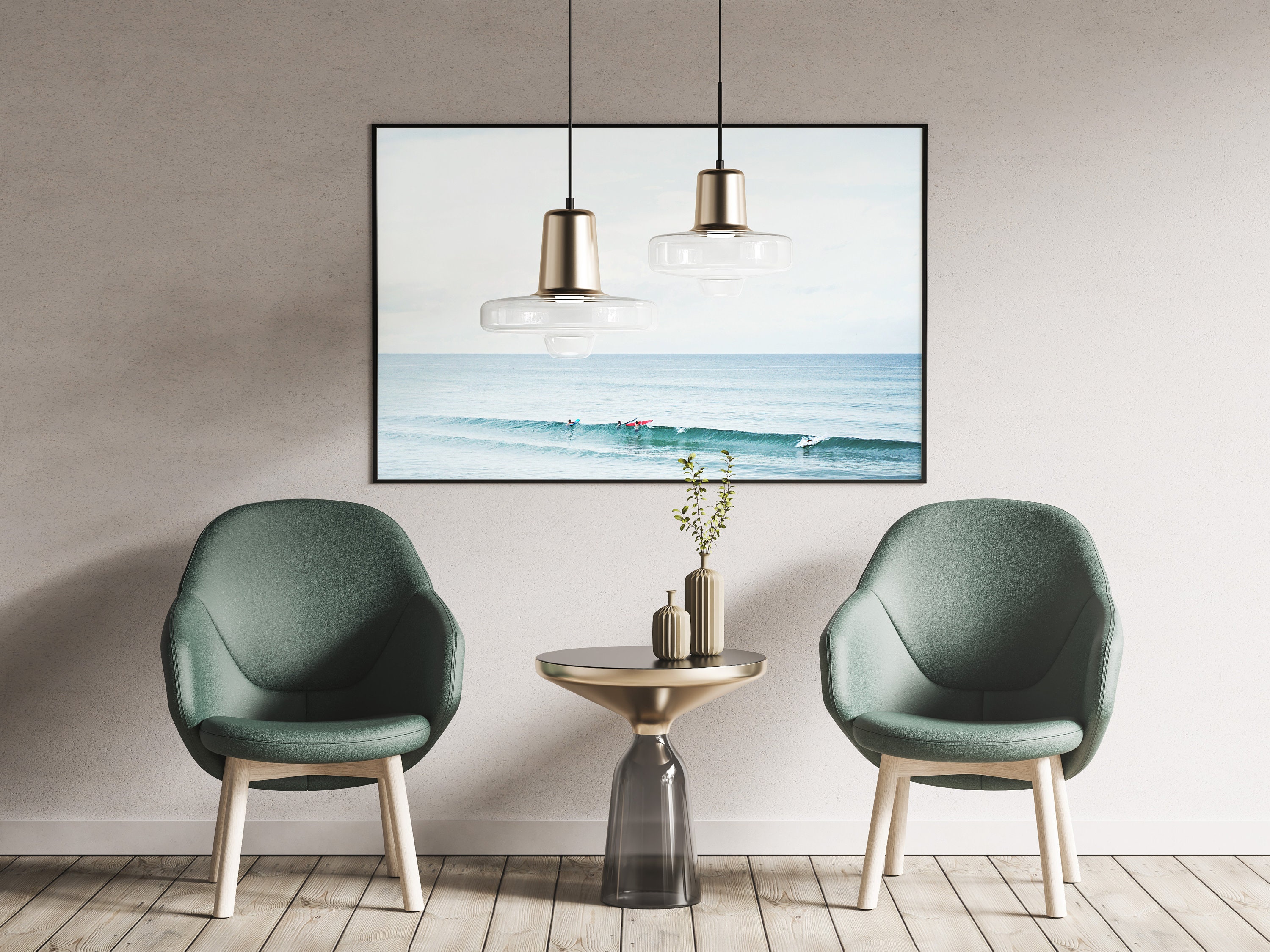 Turquoise Ocean Beach Scene Print, Vintage Surf Wall Art, Large Ocean ...